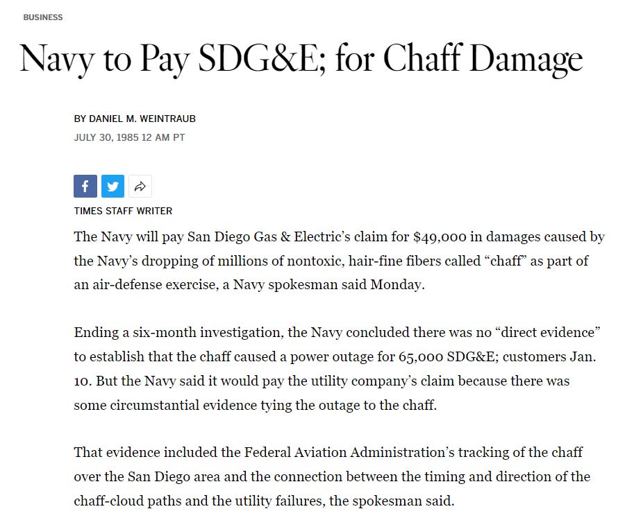 Military CAUSING POWER OUTAGES Dropping Chaff: Blackouts as a WEAPON