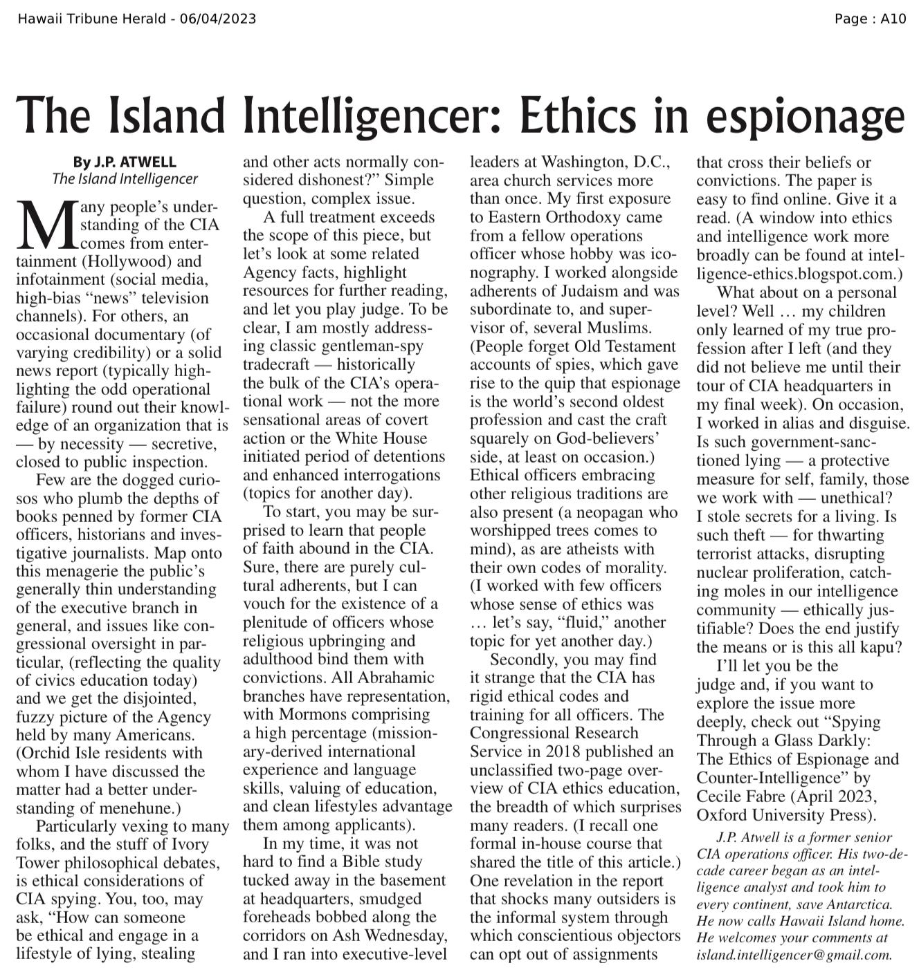 Ethics in Espionage - The Island Intelligencer
