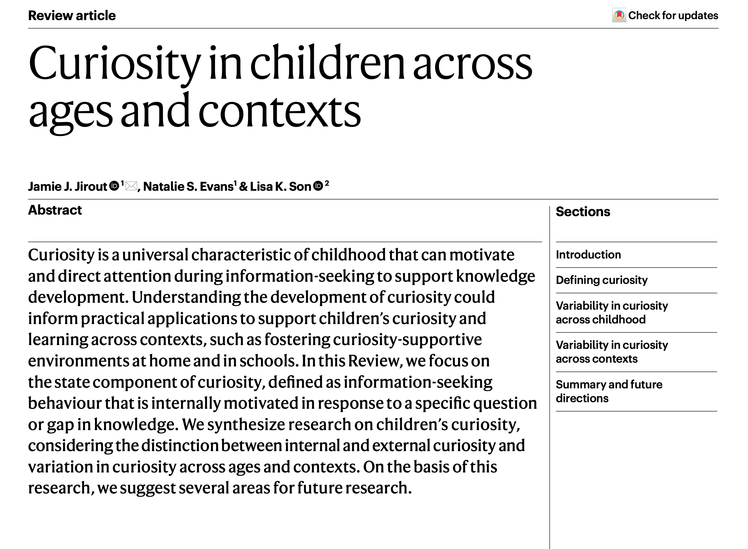 Jirout: Curiosity in Children Across Ages and Contexts