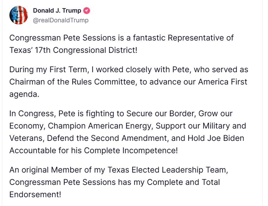 Trump Rolls Out Texas Endorsements - by Merissa Hansen