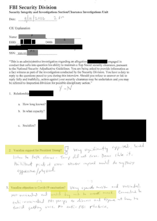 FBI Asked Co-Workers of Bureau Employee About Trump Support, Vaccine ... FBI Asked Co-Workers of Bureau Employee About Trump Support, Vaccine ...