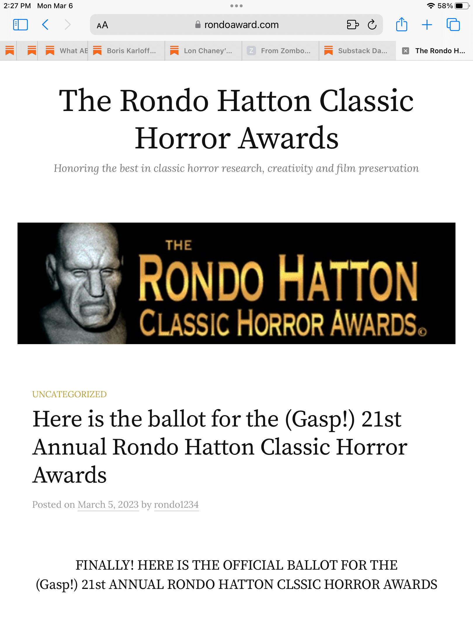 “Bill Fleck’s Classic Horror Behind the Scenes” Nominated for a Rondo ...