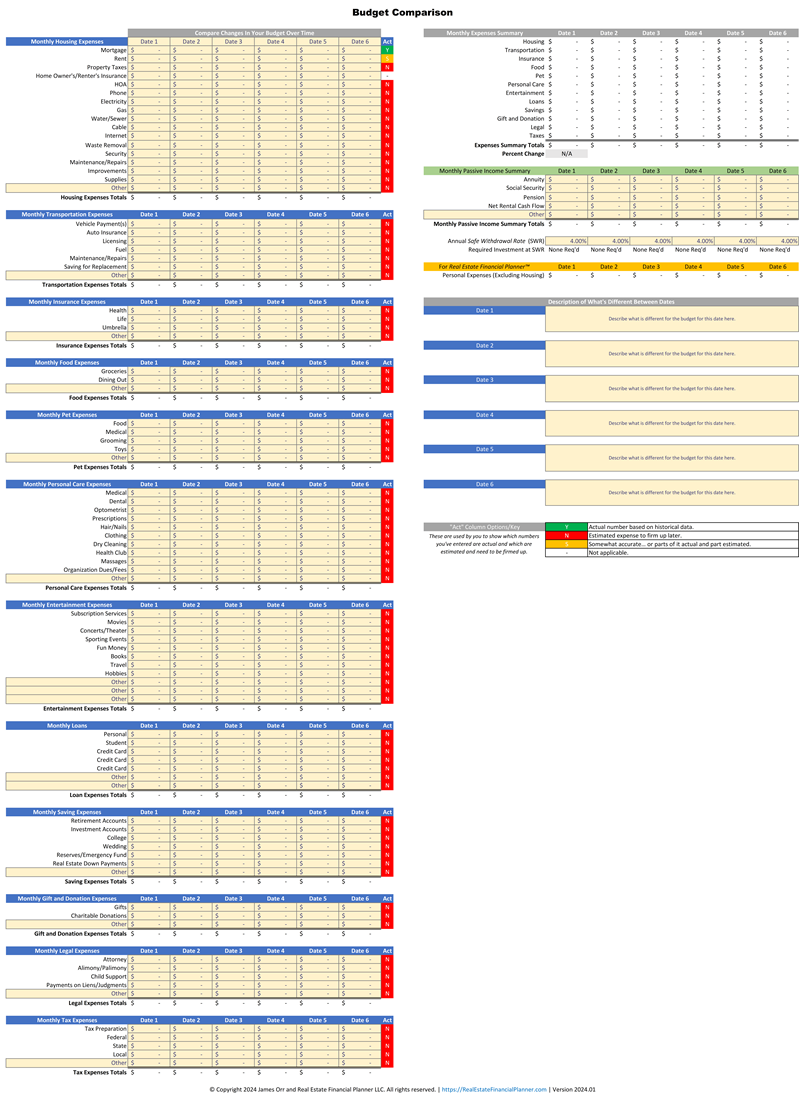 Budget Comparison Spreadsheet - by James Orr
