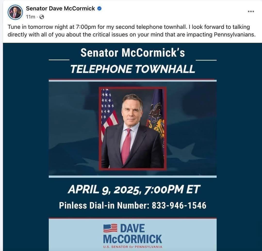 PA SENATOR DAVE MCCORMICK HELD A TELE-TOWN HALL: IT WAS NOT ...