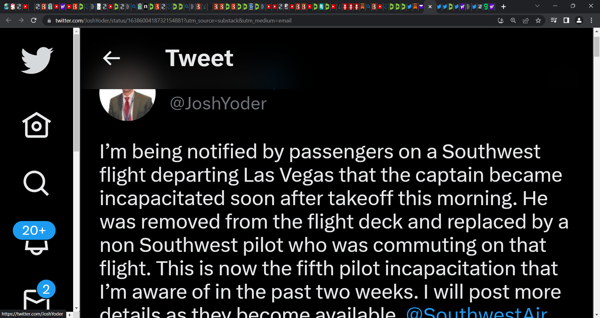 URGENT! Pilot Josh Yoder writes he was notified by passengers on ...