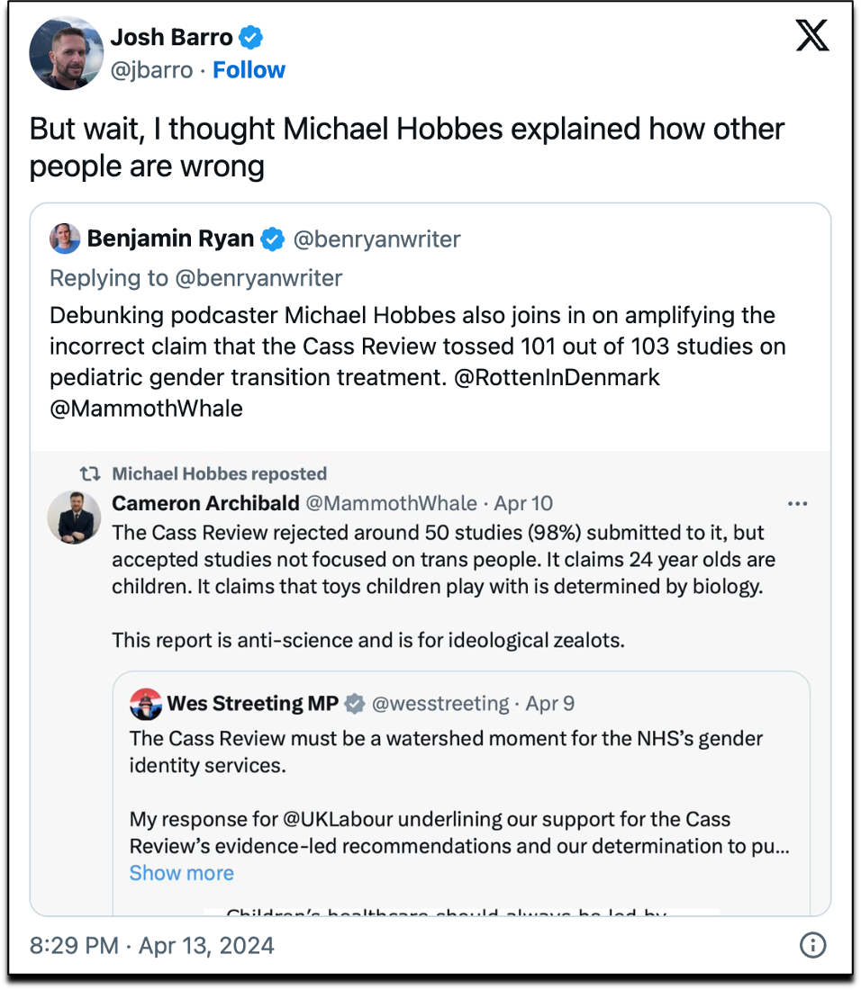 Fact Checking Critics of the Cass Review - by Benjamin Ryan