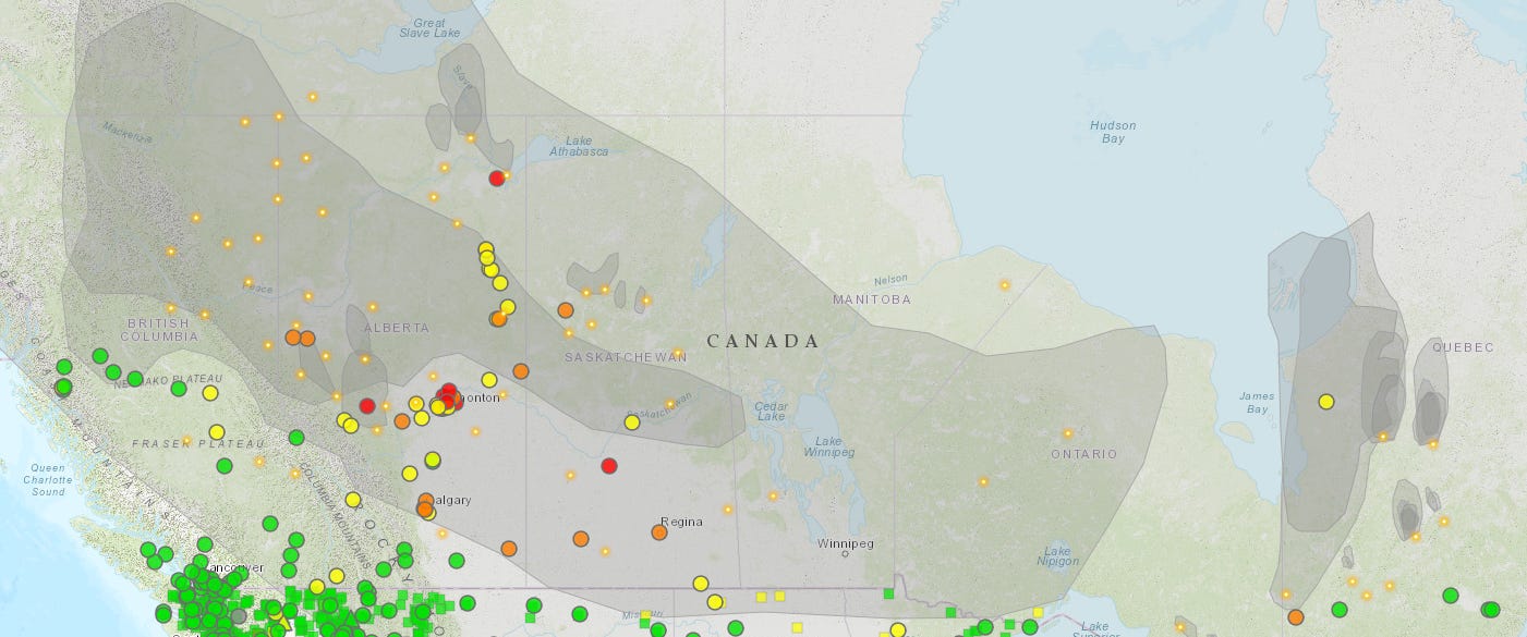 Current Air Quality Map For United States and Canada