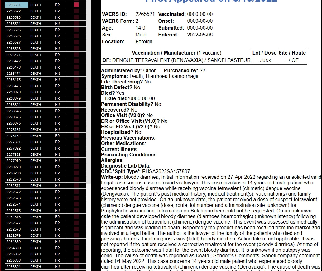 VAERS: FOREIGN REPORTS: Philippines: Summary of All Filipino Reports in ...