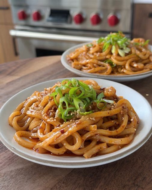 Five Minute Chili Butter Udon - by Maxine Sharf