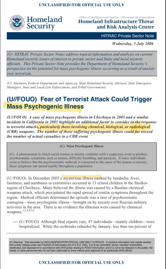 How To Create “Mass Psychogenic Illness” – 2006 DHS Document and 2005 ...