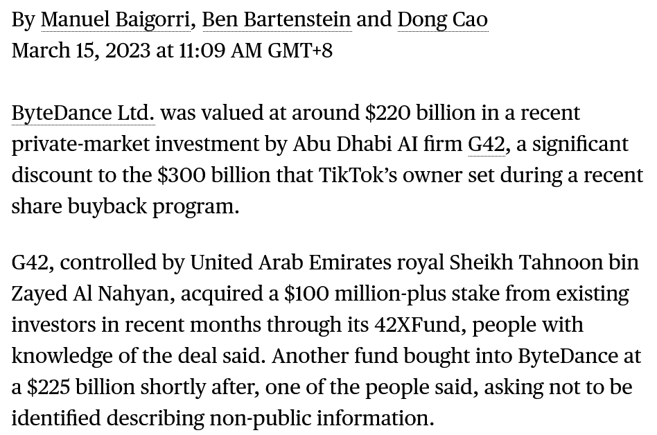 UAE Spy Chief’s Firm Buys Into ByteDance at $220 Billion Value UAE Spy Chief’s Firm Buys Into ByteDance at $220 Billion Value