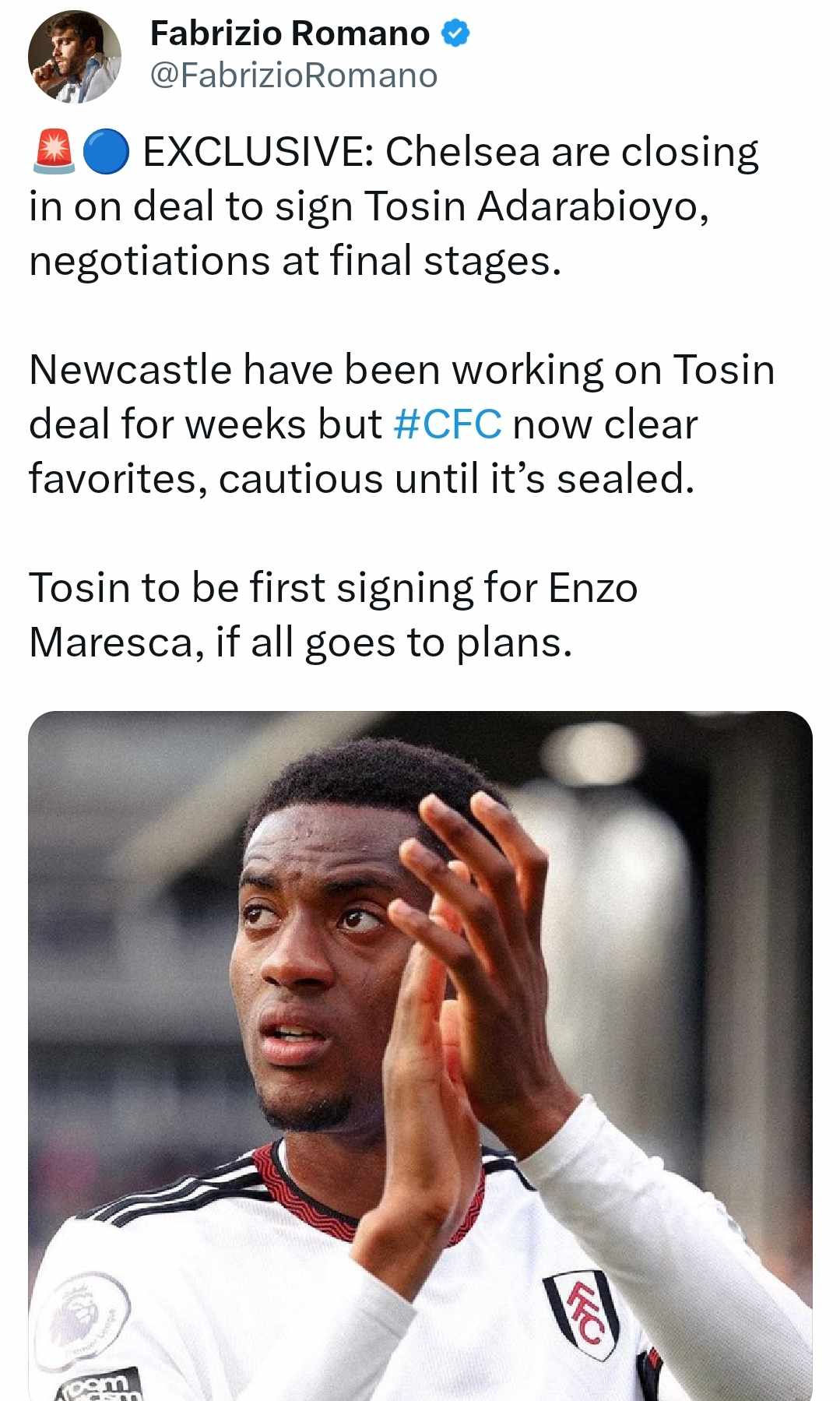 Chelsea lead Newcastle in race to sign Tosin Adarabioyo
