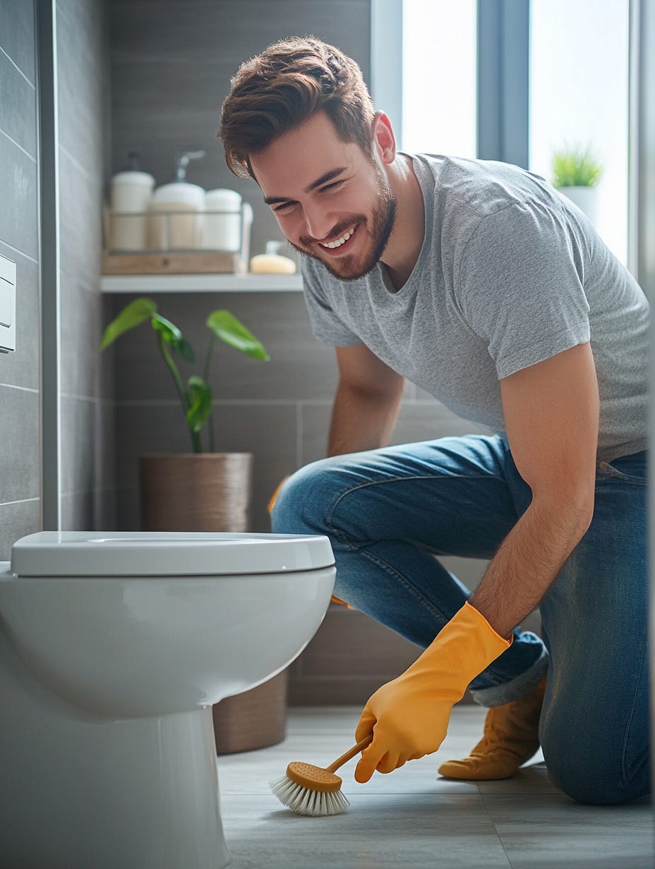 All I wanted was an AI image of a man cleaning a toilet