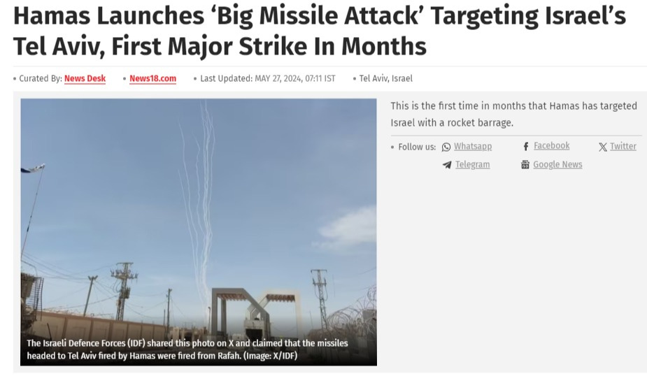 Hamas Launches ‘Big Missile Attack’ Targeting Israel’s Tel Aviv, First ...