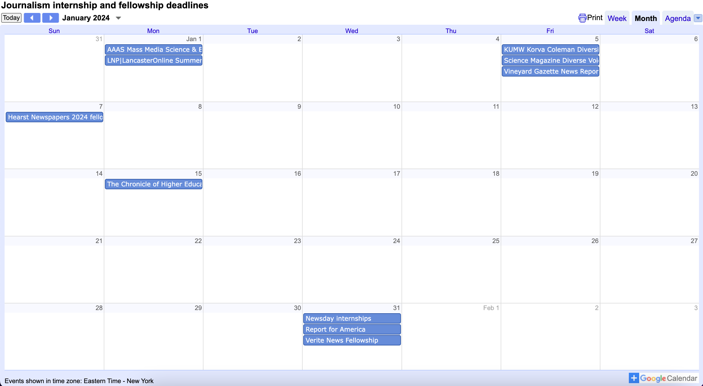 A *free* calendar for paid internships and fellowships