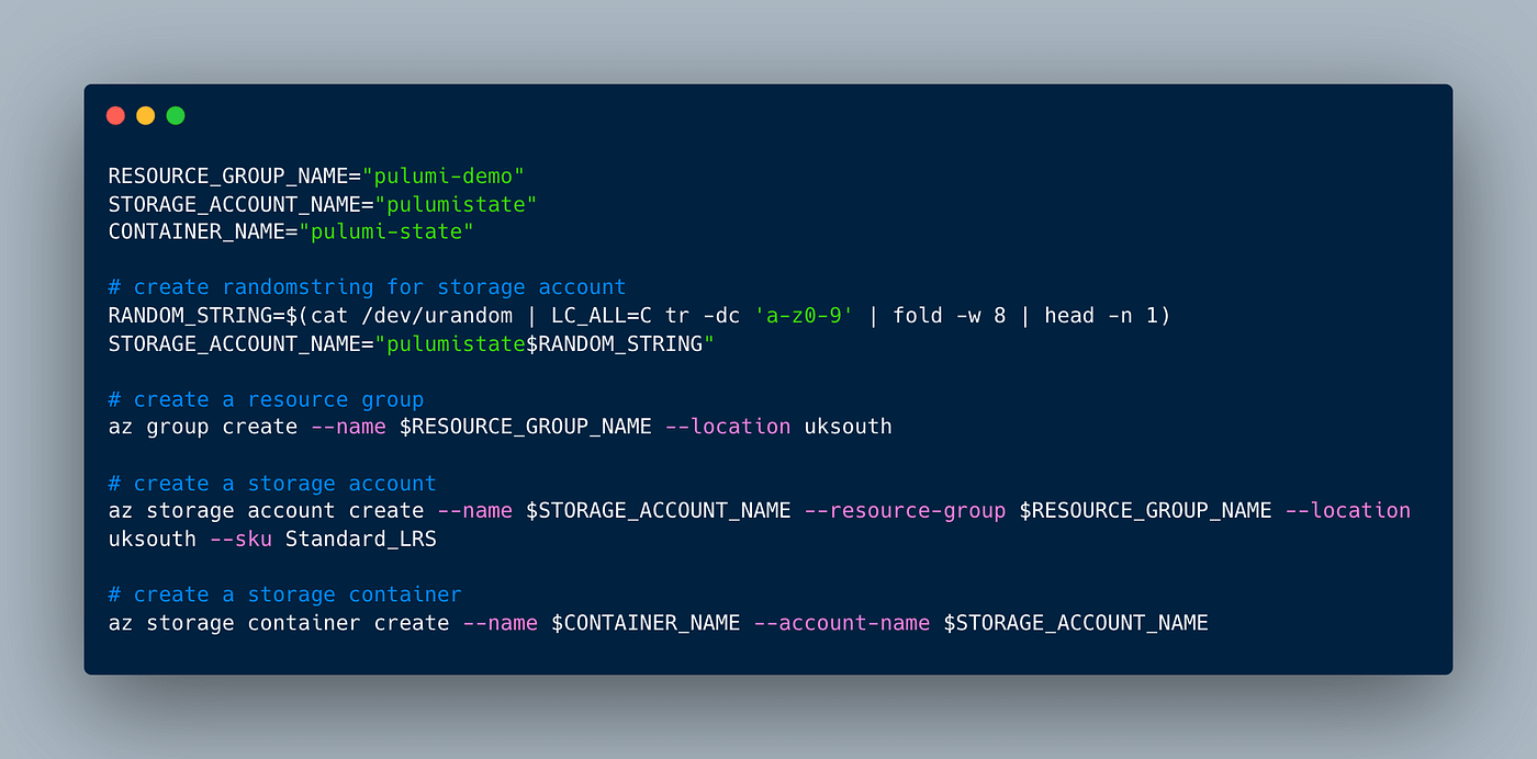Using Azure Storage Account as a Backend in Pulumi