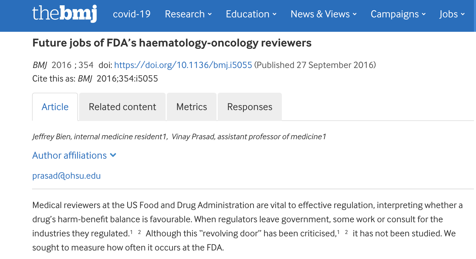 FDA employees go to work for Pharma