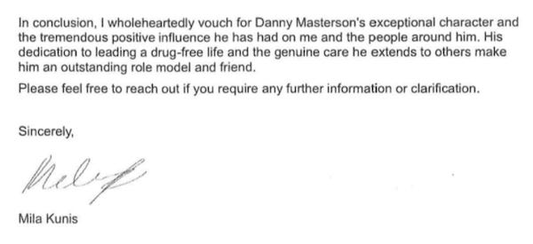 Ashton Kutcher, Mila Kunis wrote letters for Danny Masterson