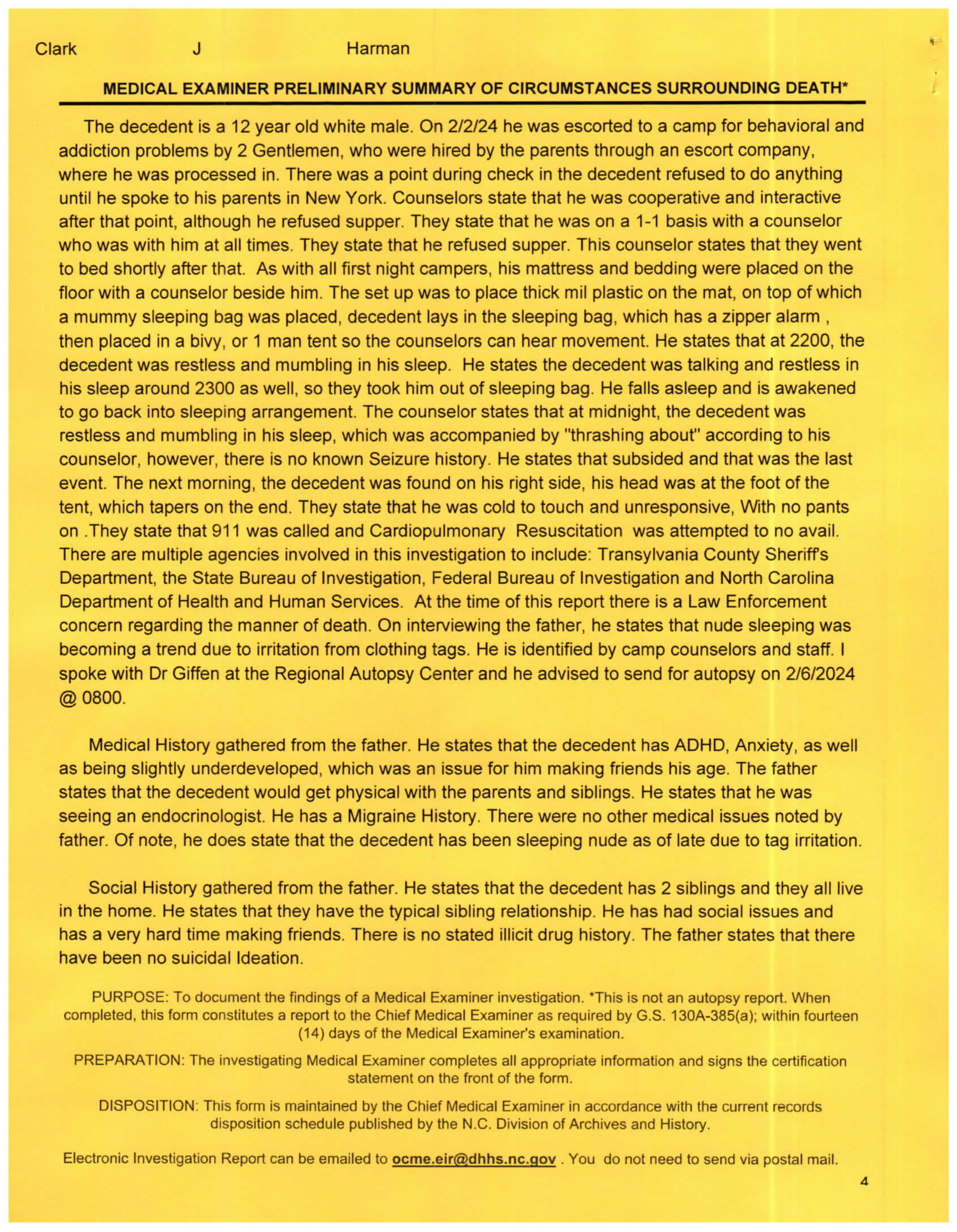 FULL DOCUMENTS—Clark Harman's Death At Trails Carolina Ruled a Homicide