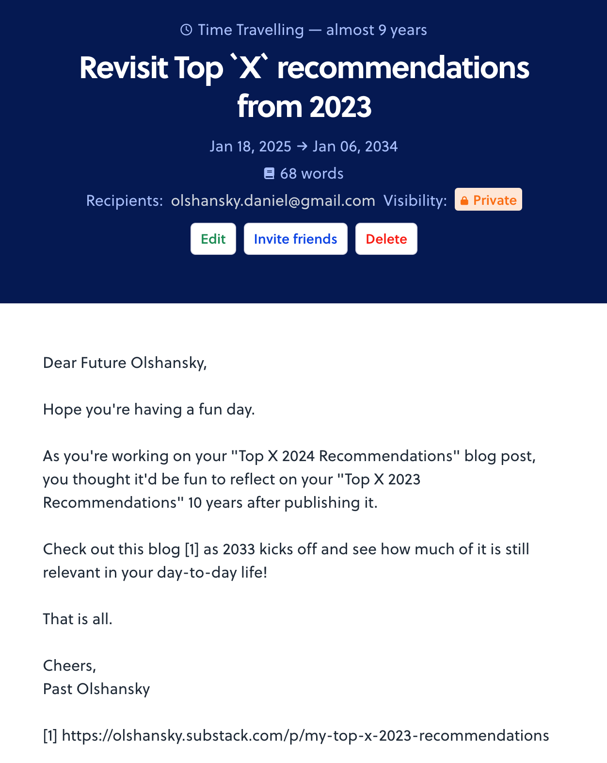 My Top `X` 2024 Recommendations - by Daniel Olshansky