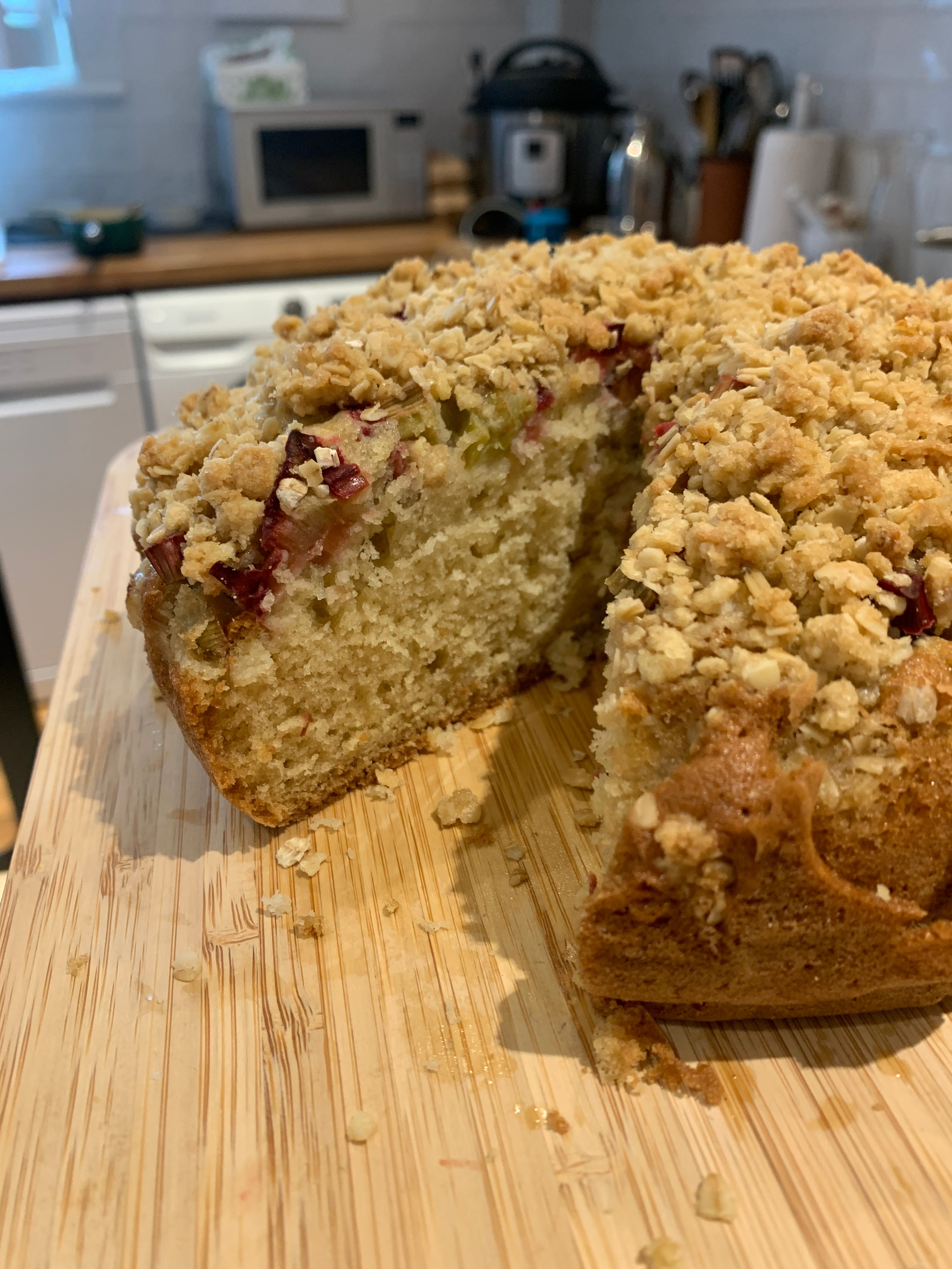 kitchen notes...rhubarb crumble cake - by Becca Parsons