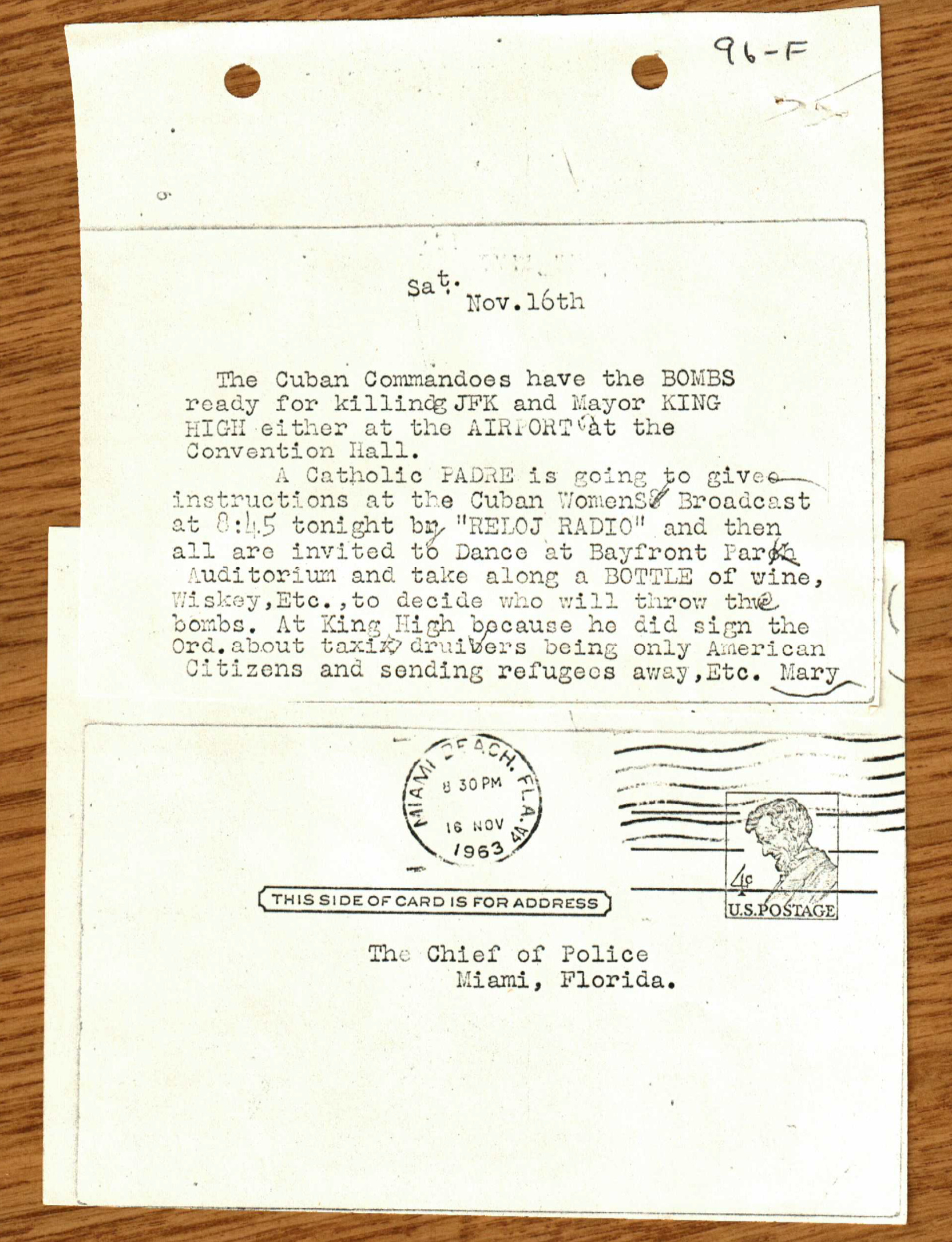 November 18, 1963: Lethal Threats to JFK in Florida