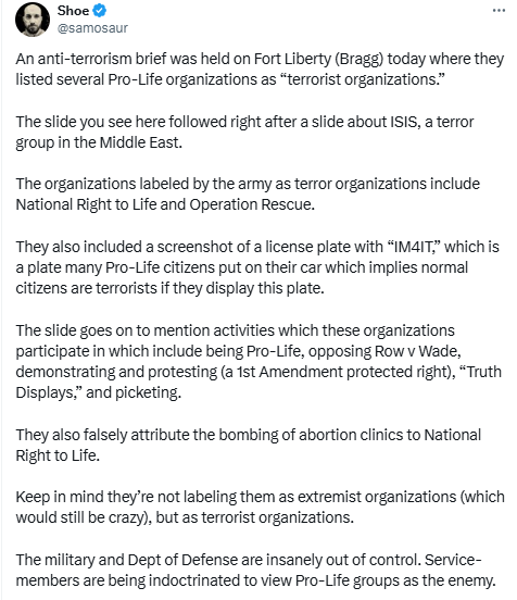 Lawmakers Outraged after US Army training slides list pro-life Groups ...