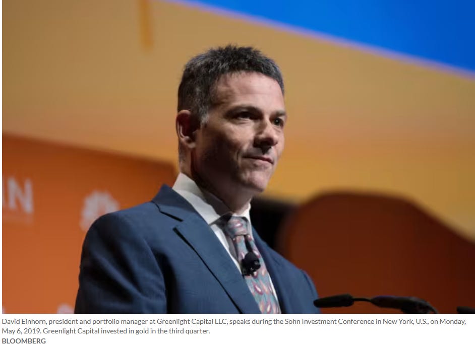 David Einhorn’s Greenlight Capital adds $34.9Million to Gold Holdings