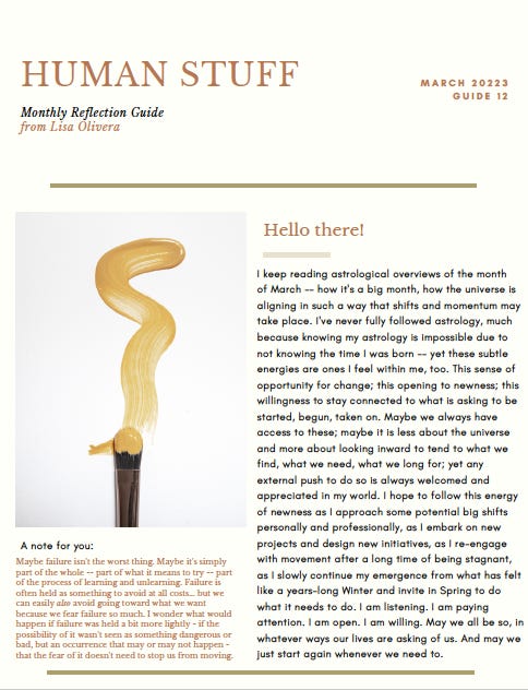 March Reflection Guide - by Lisa Olivera - Human Stuff