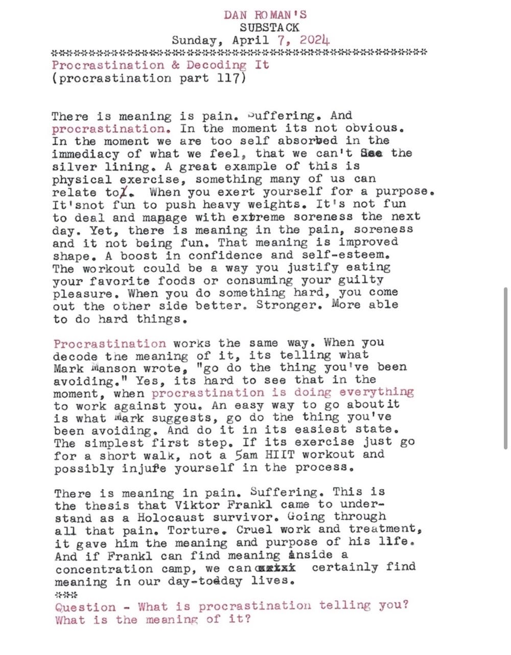 Procrastination & Decoding It - Dan Roman's Substack