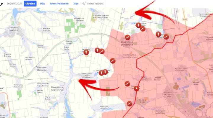 Pro-Ukrainian Map Shows Russian Gains West of Avdeevka over Past 15 Days