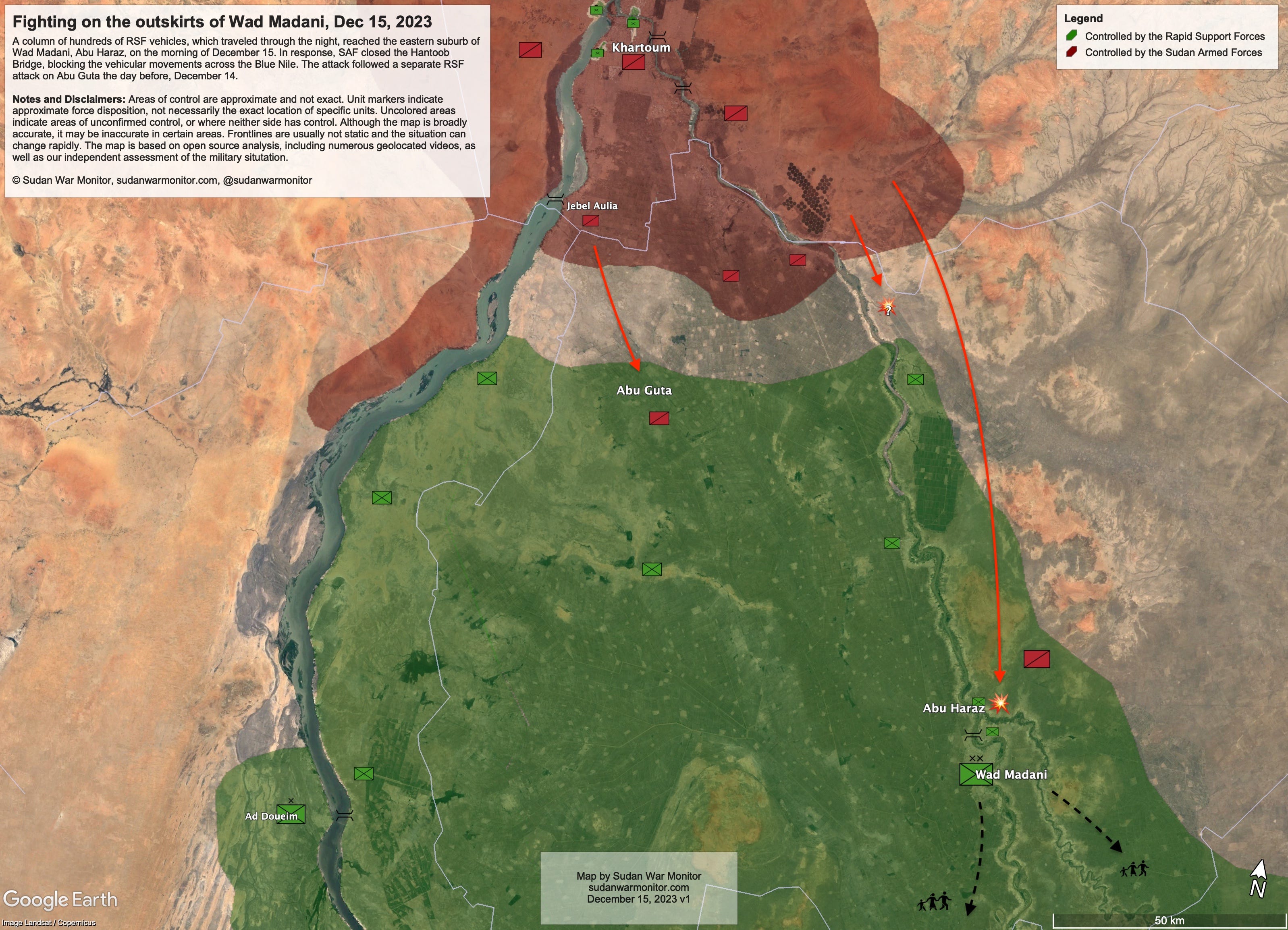 Map: RSF attack Wad Madani - Sudan War Monitor