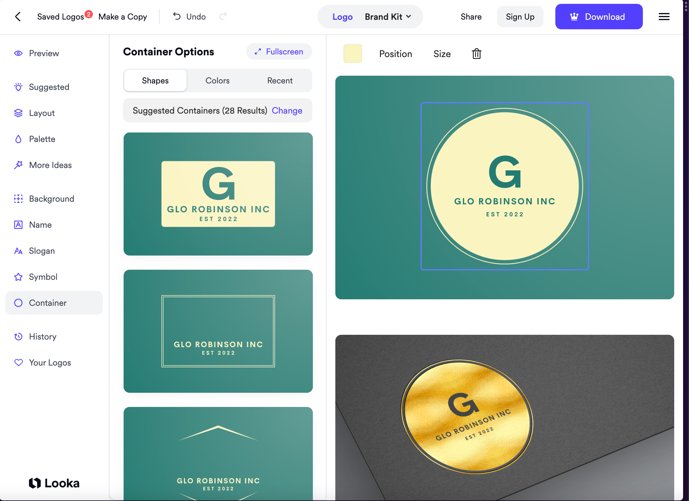 Looka: Generate a brand kit based on a logo design