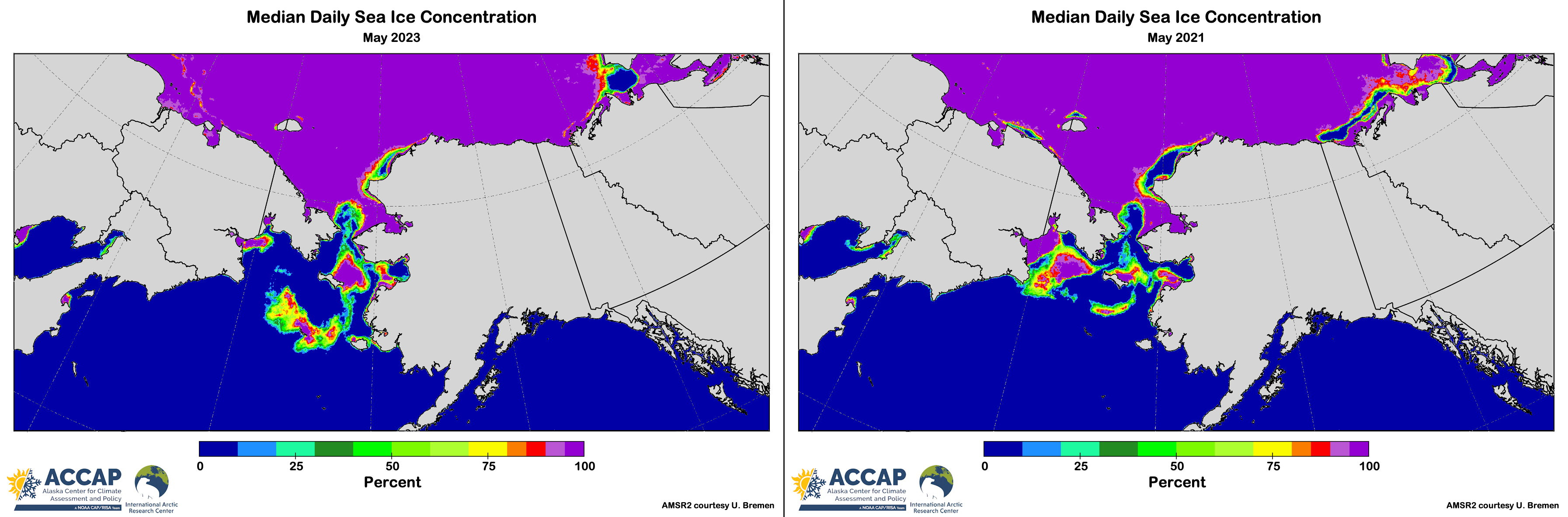 May 2023 Sea Ice and Wildfire Around Alaska