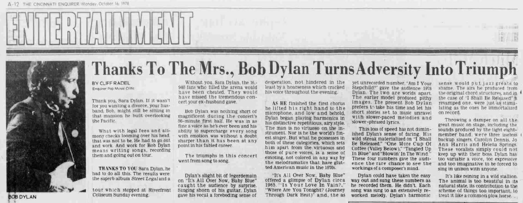 Dylan in Cincinnati: October 1978 - by Graley Herren