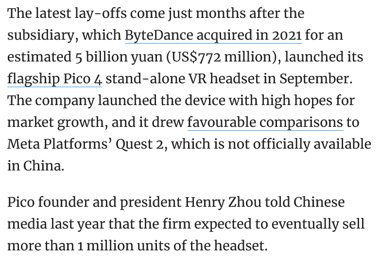 ByteDance’s Pico virtual reality unit is cutting hundreds of jobs after ramping up competition ...