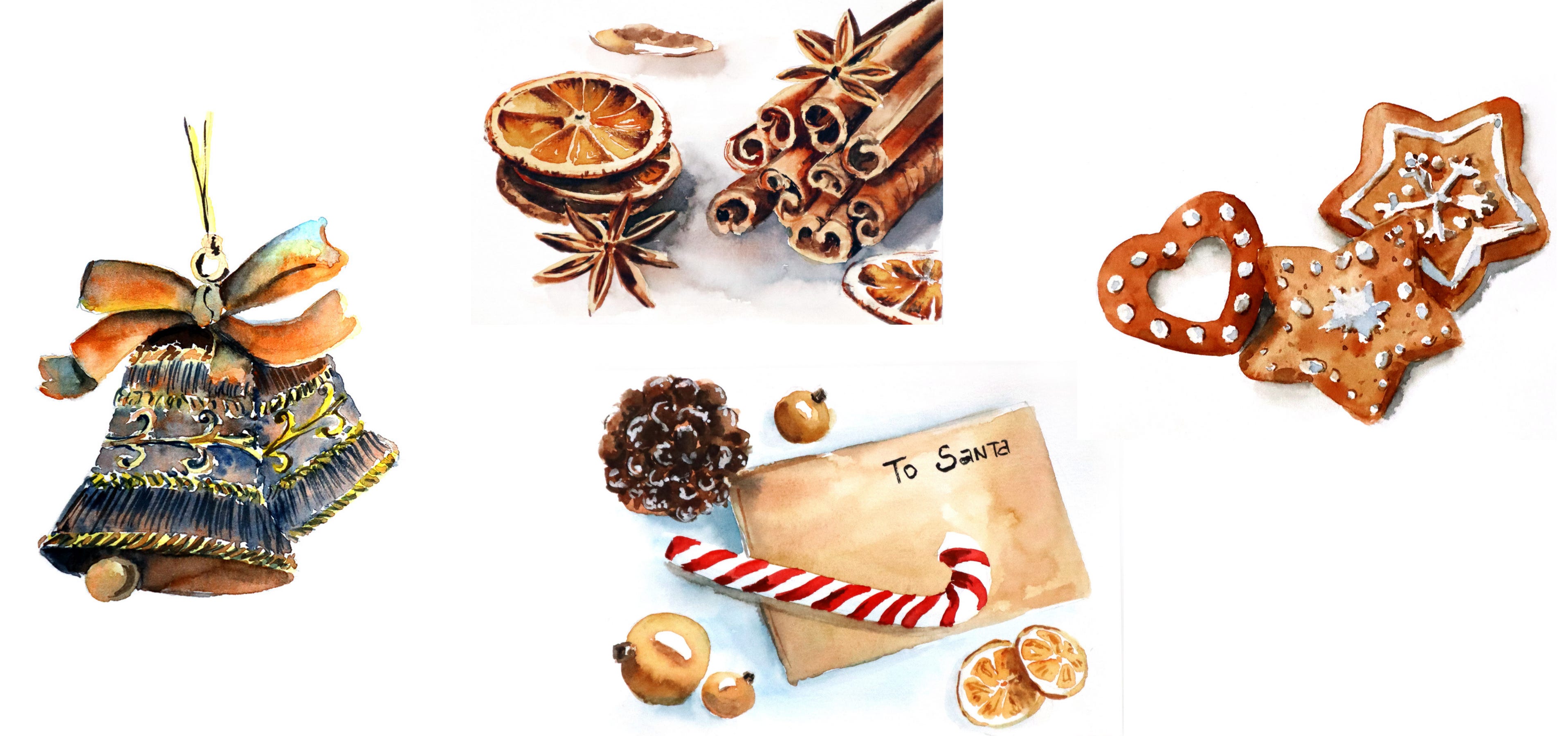 24 watercolor ideas for Christmas - by Yana Shvets