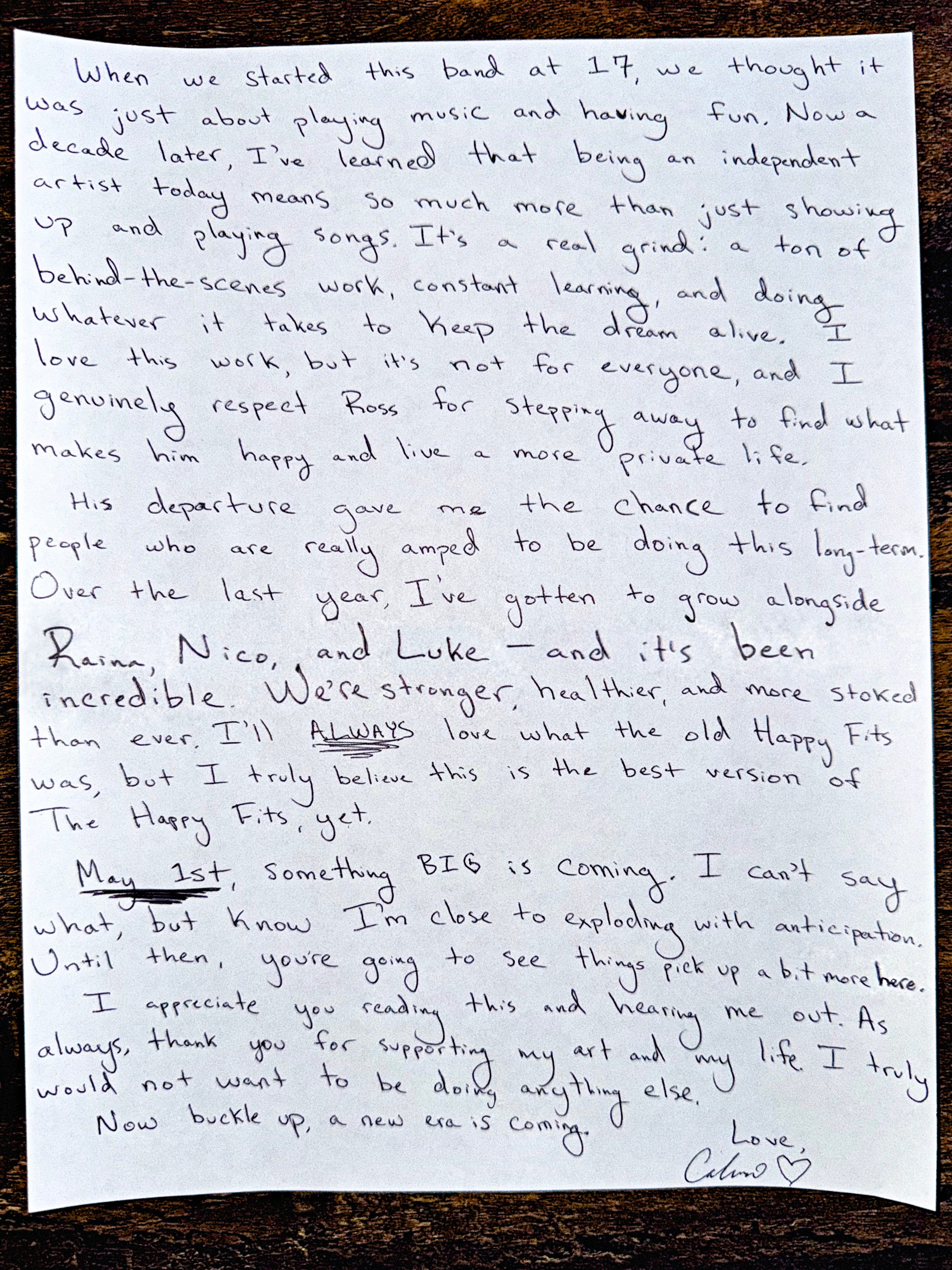 A Letter to the Fans - The Happy Fits