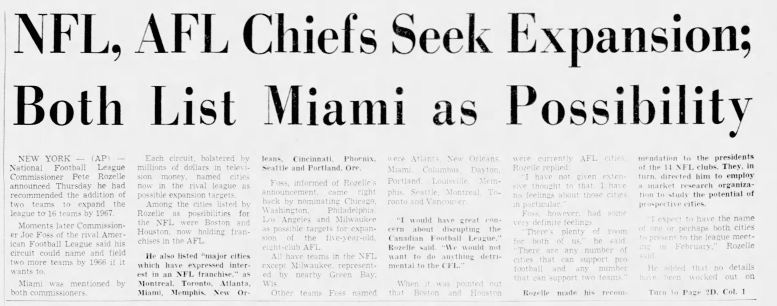 AFL Expansion Leads to Miami Dolphins in 1965