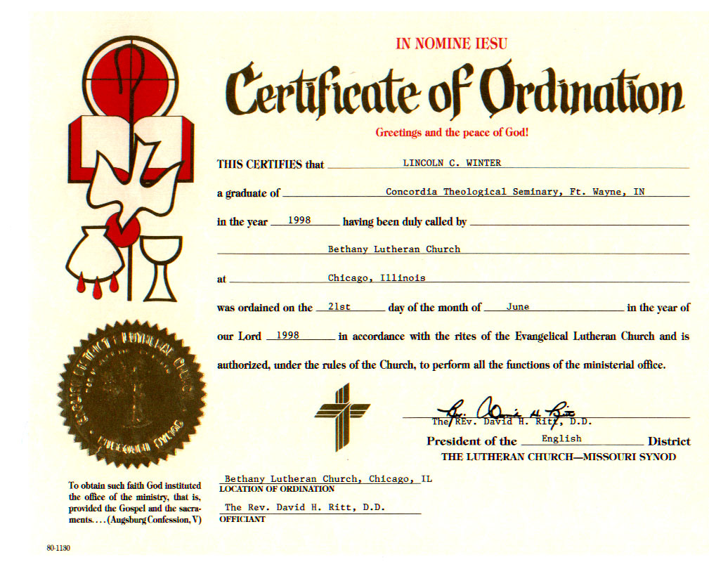 Creating a Certificate of Ordination for the Rocky Mountain District