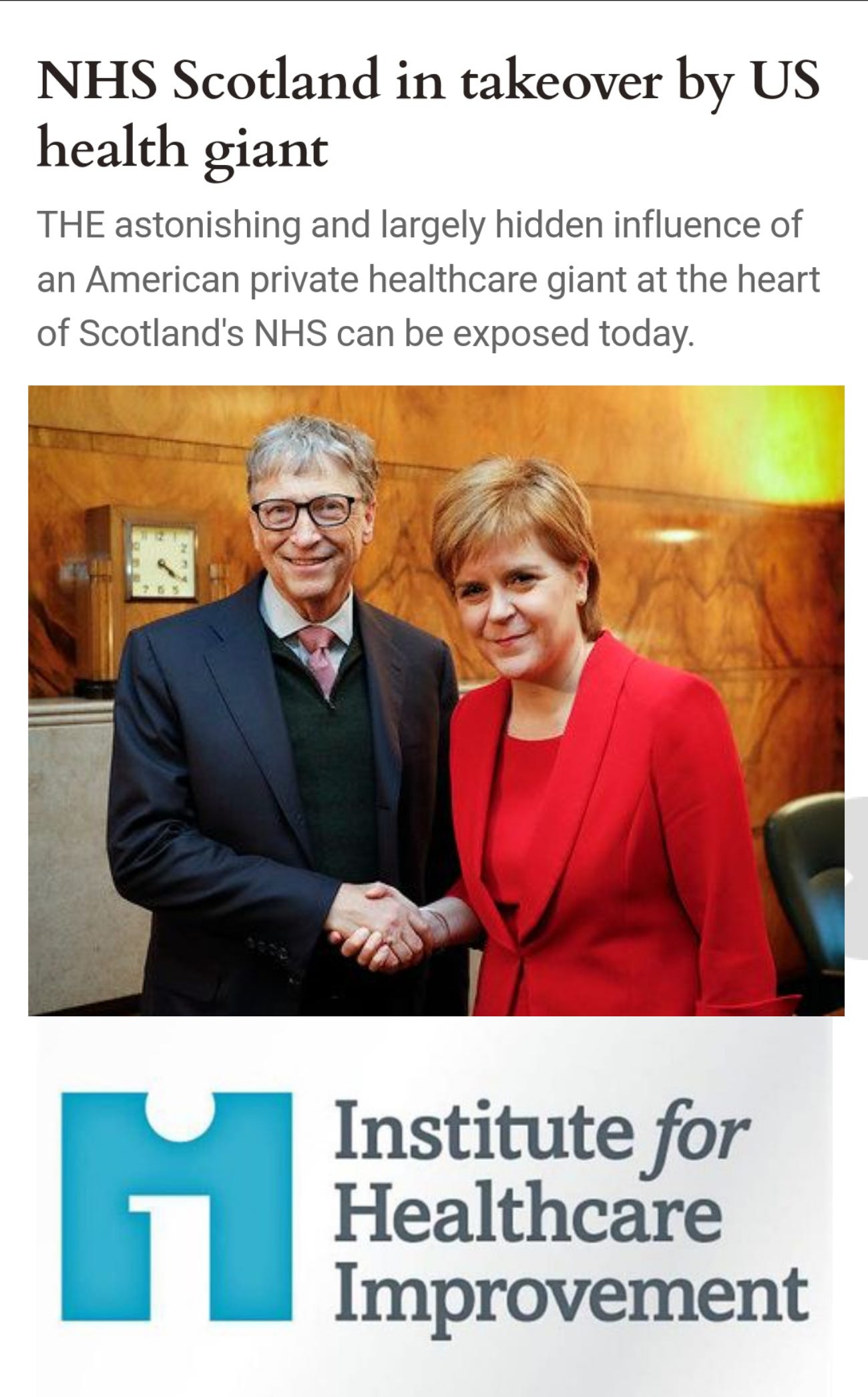 NHS SCOTLAND TAKEOVER BY U.S. PRIVATE HEALTHCARE GIANT