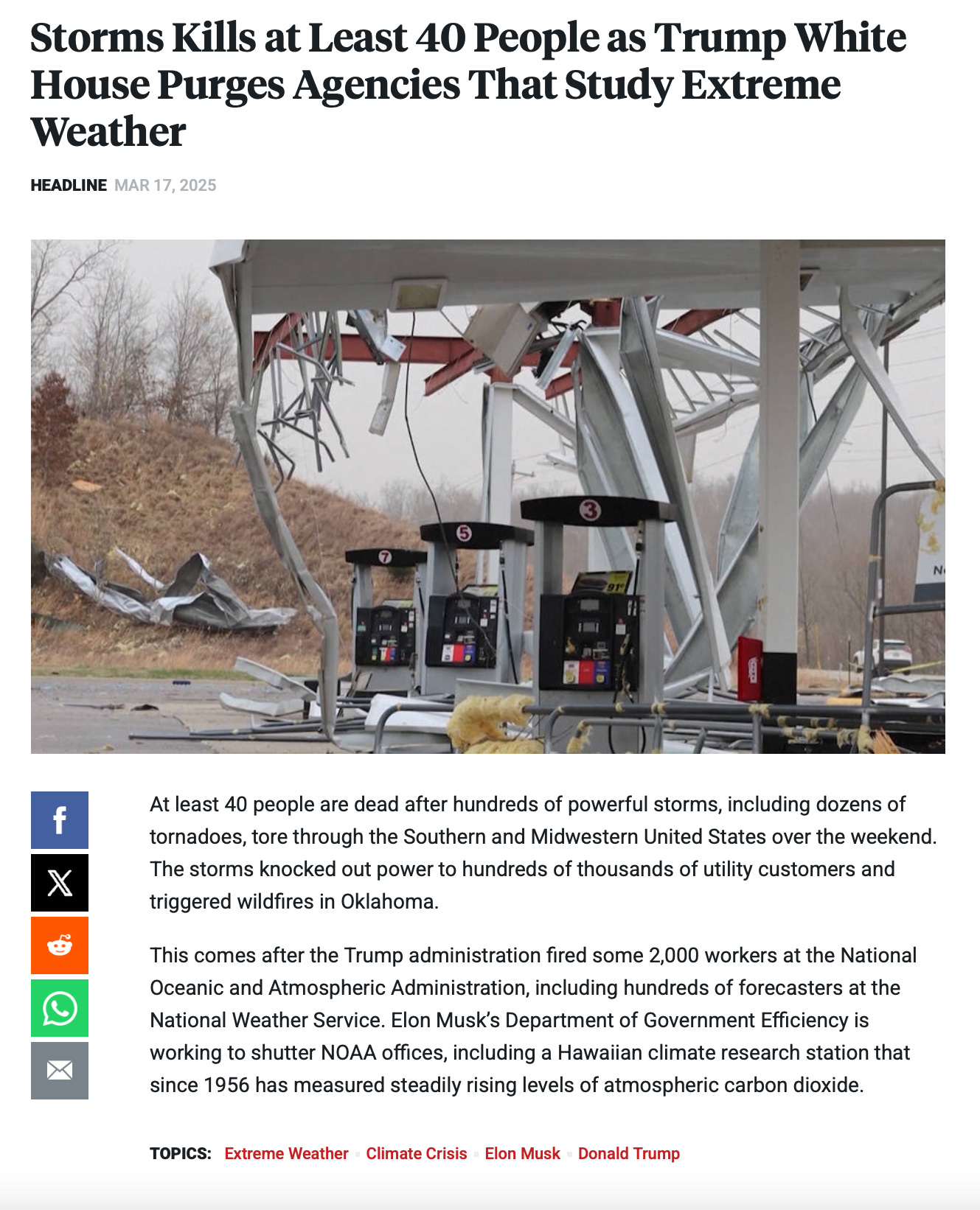 Severe storms in the US; climate denial; Greenland; Technocracy ...