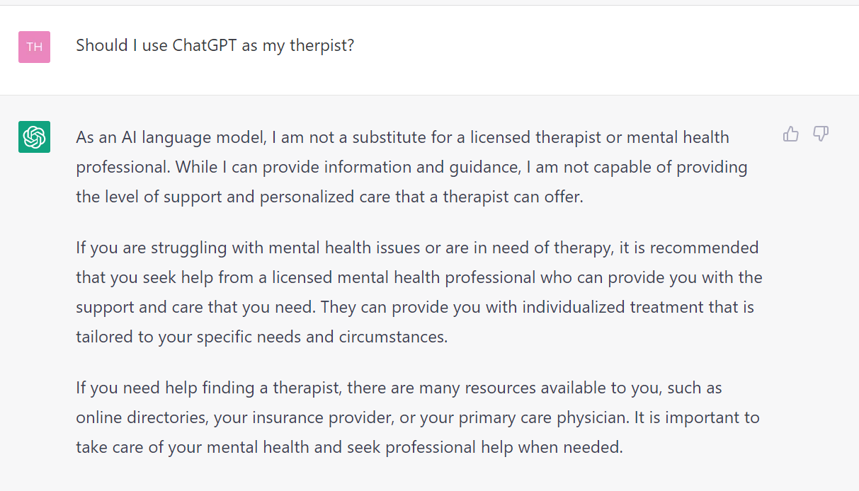 Should you use ChatGPT as a therapist? - by Paige