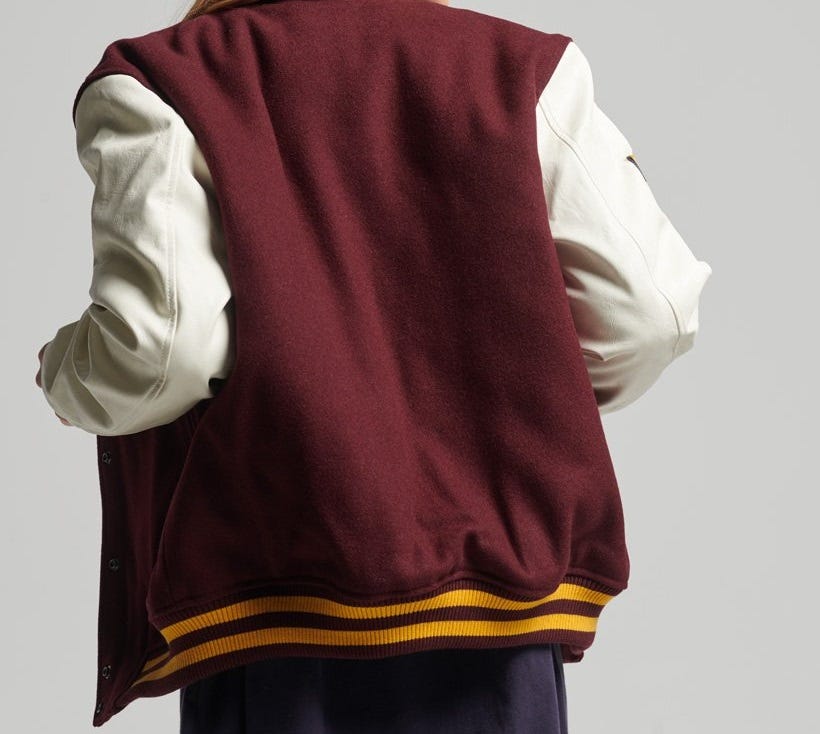College Varsity Bomber Jacket Maroon Wool Body With White Leather ...