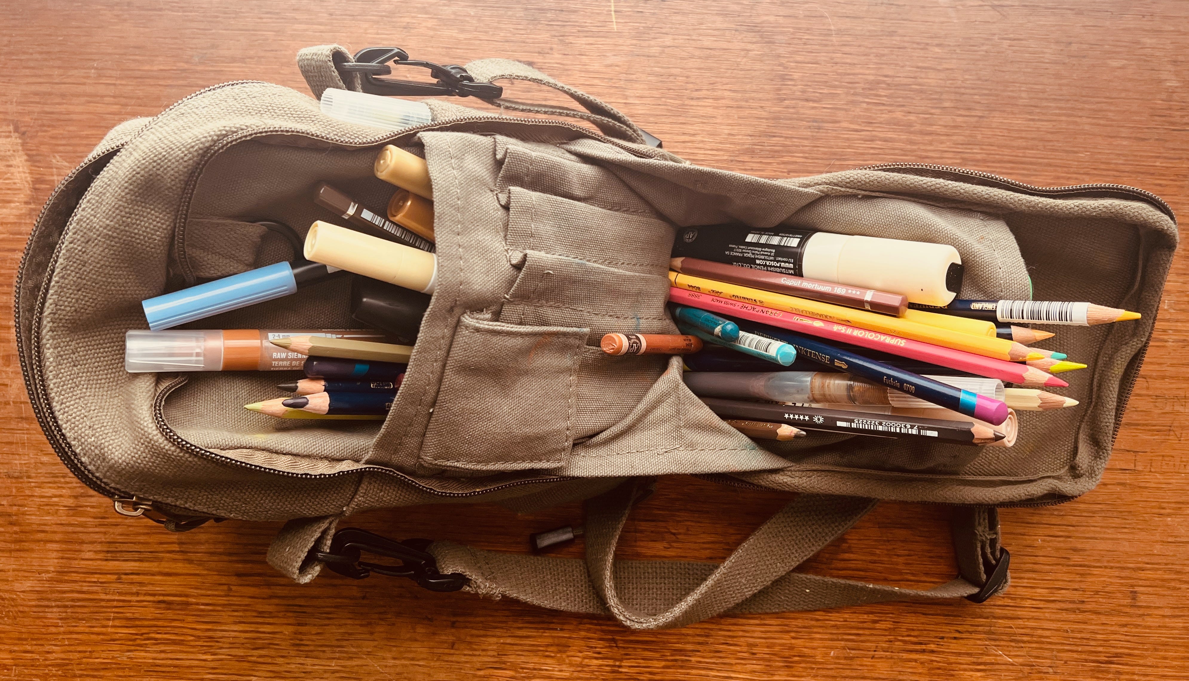 Inside my ugly drawing bag - by Beth Spencer