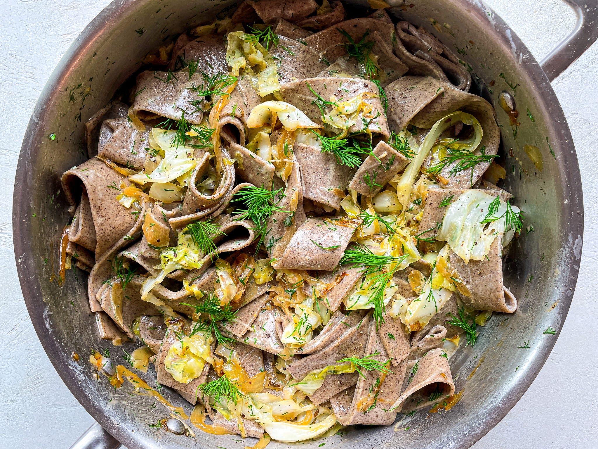 buckwheat pasta with buttery fried cabbage & dill