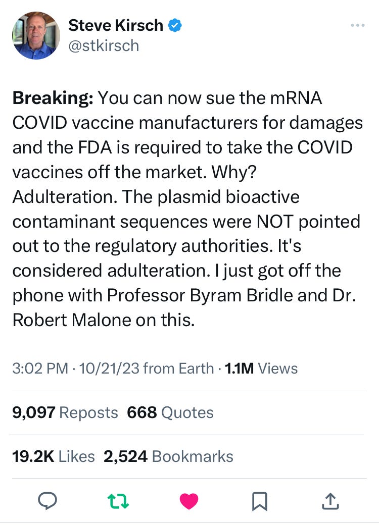 SPECIAL ISSUE Steve Kirsch Viral Tweets: NOW You Can Sue Vaccine ...