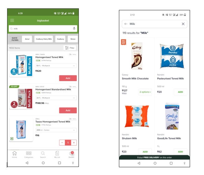UI Comparison: BigBasket vs Swiggy Instamart
