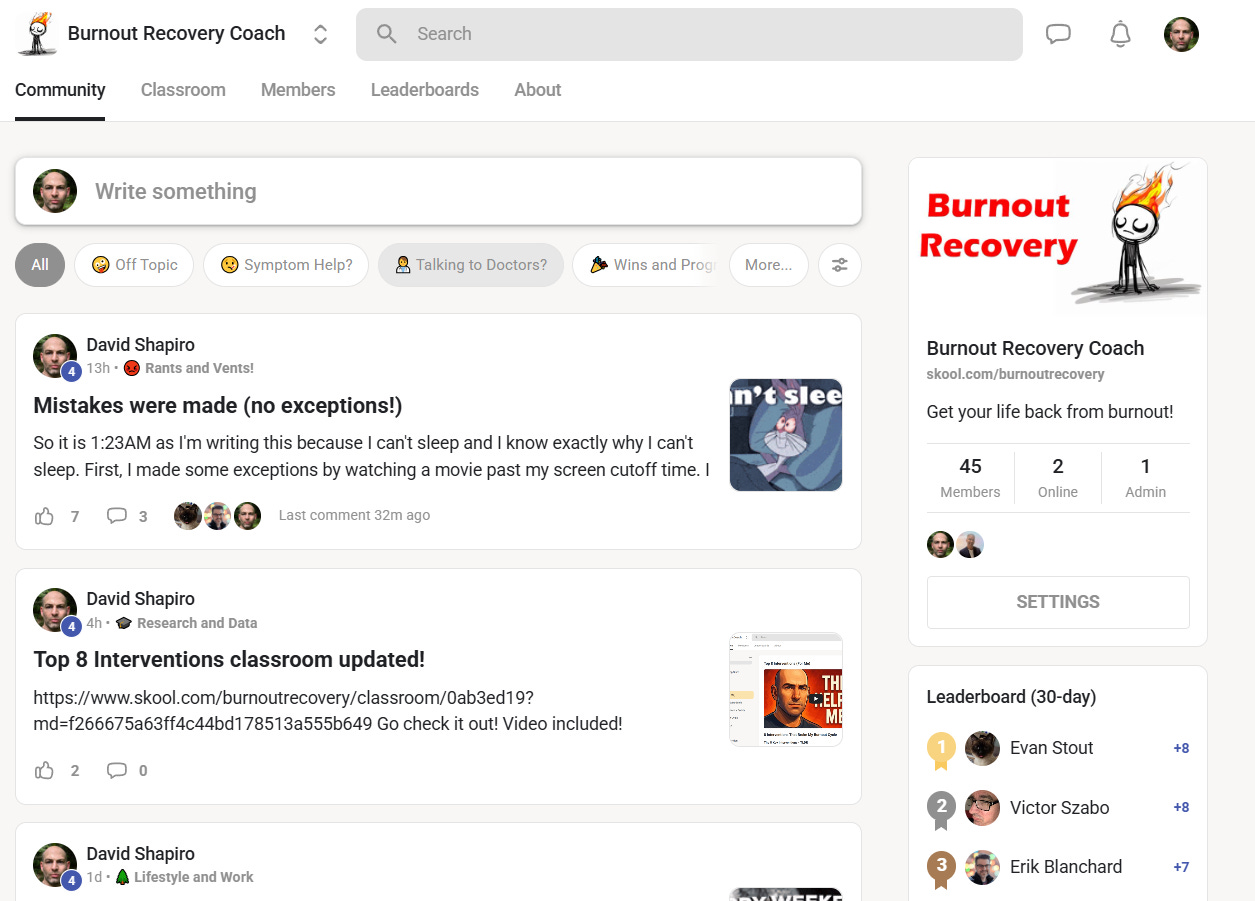 New Burnout Recovery Community! - David Shapiro’s Substack