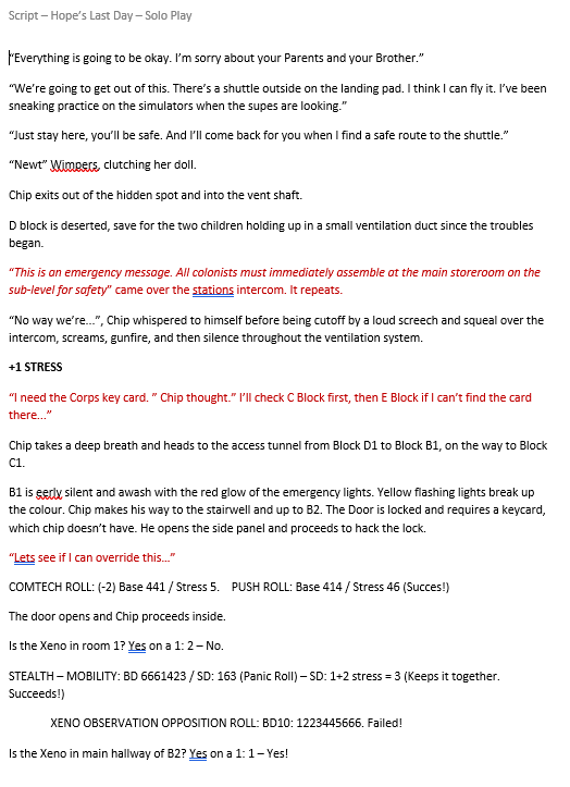 Hope's Last Day - Alien RPG - Solo Play